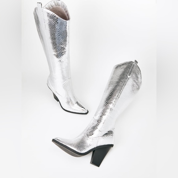 Shoes | Western Style Silver Knee High Boots Nwt | Poshmark